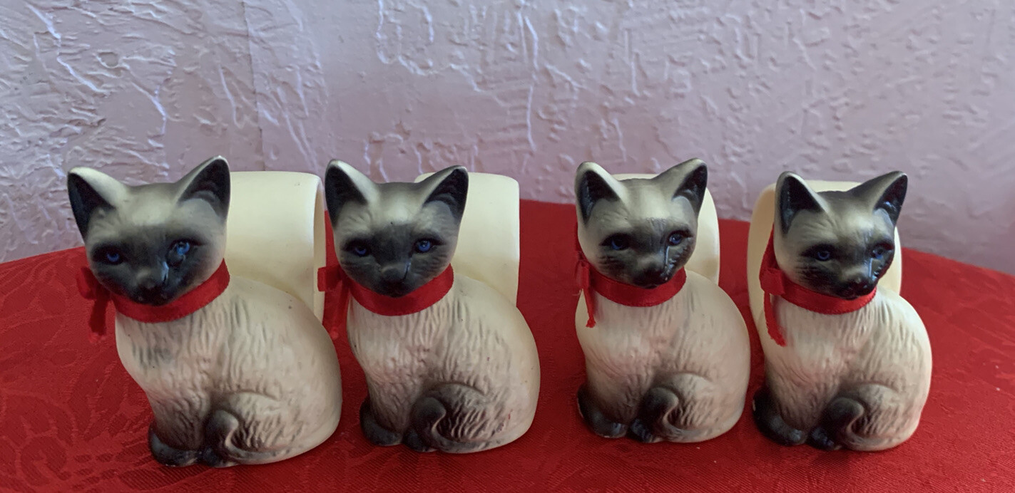 Vintage Siamese Cat Napkin Rings With Red Bows Lego Korea Set Of 4 | eBay