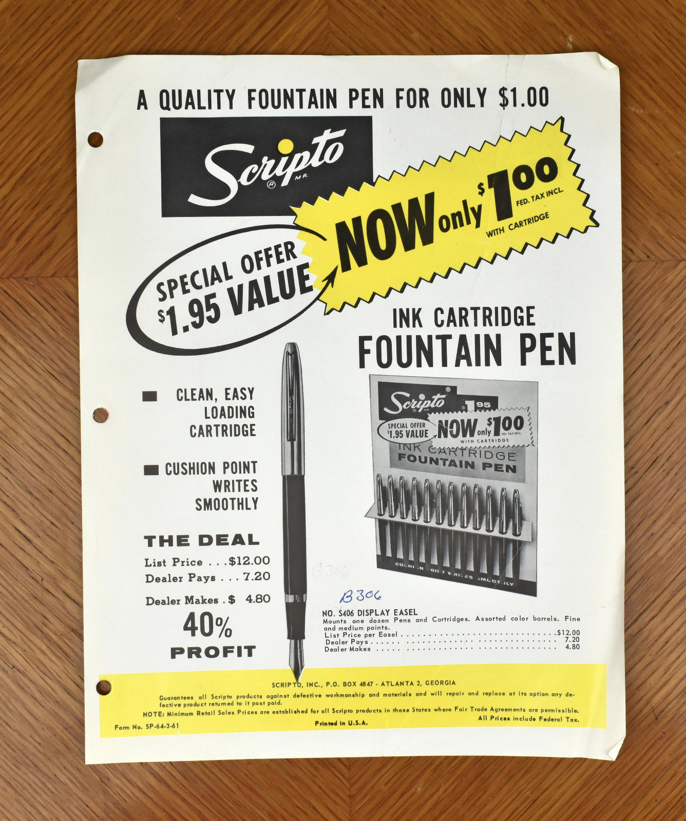 VTG 1960s Paper Ephemera Scripto Ink Cartridge Fountain Pen Advertising ...