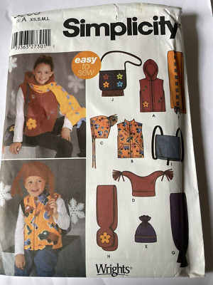 Simplicity Pattern Fleece Vest Hat Purse Scarf Sewing 5285 Crafts Kids ...