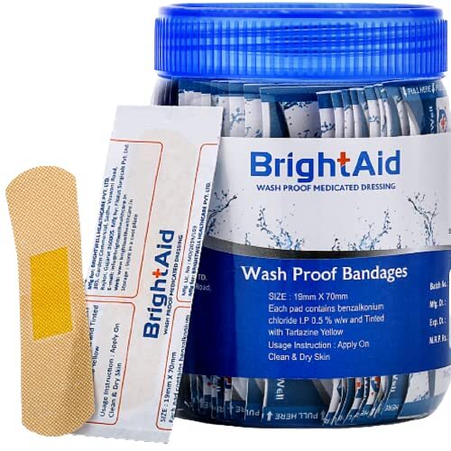 BRIGHT AID WATERPROOF BAND AID FOR ADULTS & CHILDREN- 100strips/jar ...