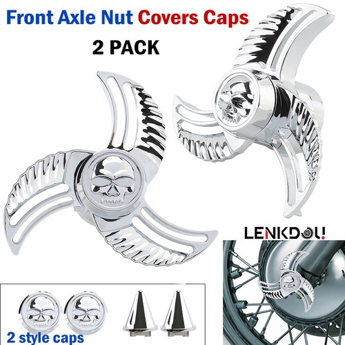 Spun Blade Spinning Front Axle Cap Nut Covers Chrome For Harley Softail ...