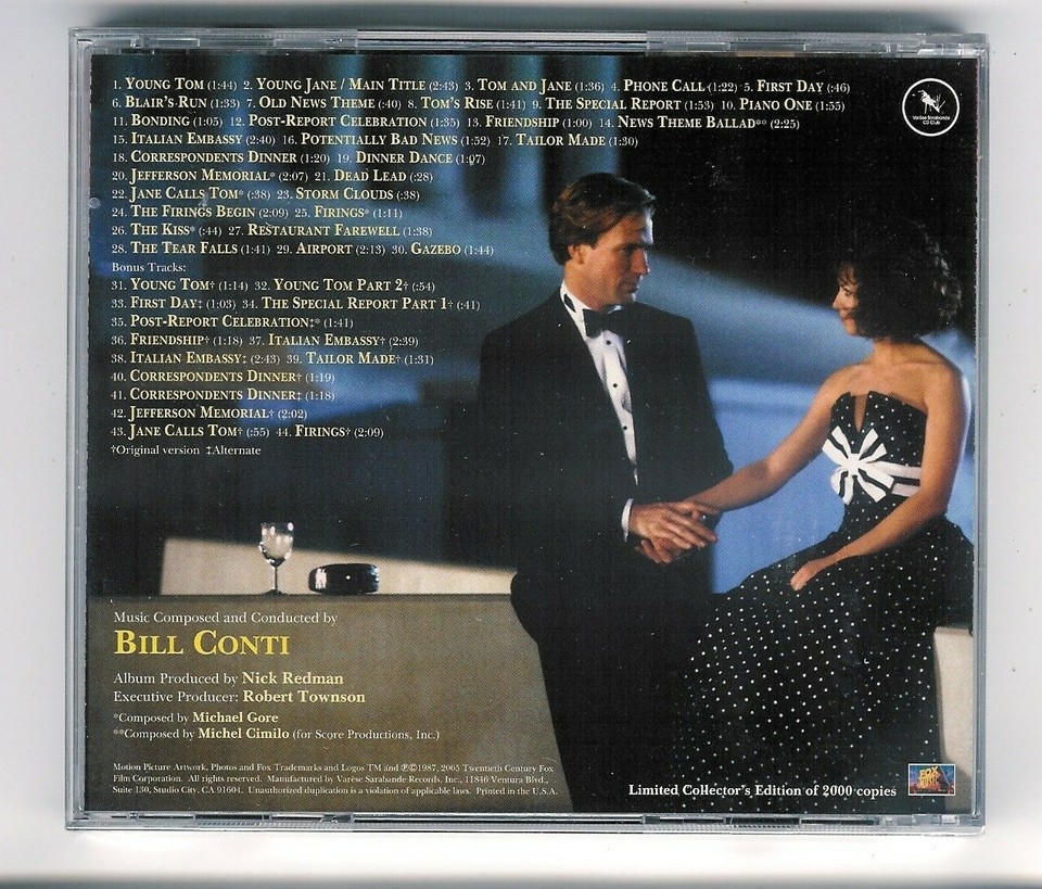 Broadcast News (Bill Conti) SOLD OUT Varese Ltd Ed 2000 OOP CD ...