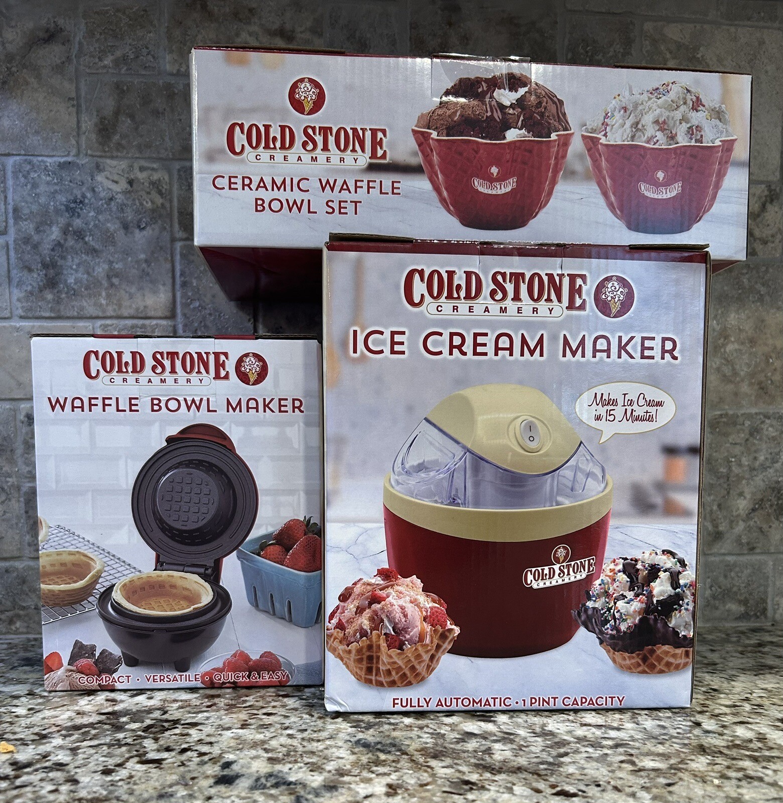 3 For 1: Cold Stone Ice Cream Maker, Waffle Maker, & Ceramic Waffle ...