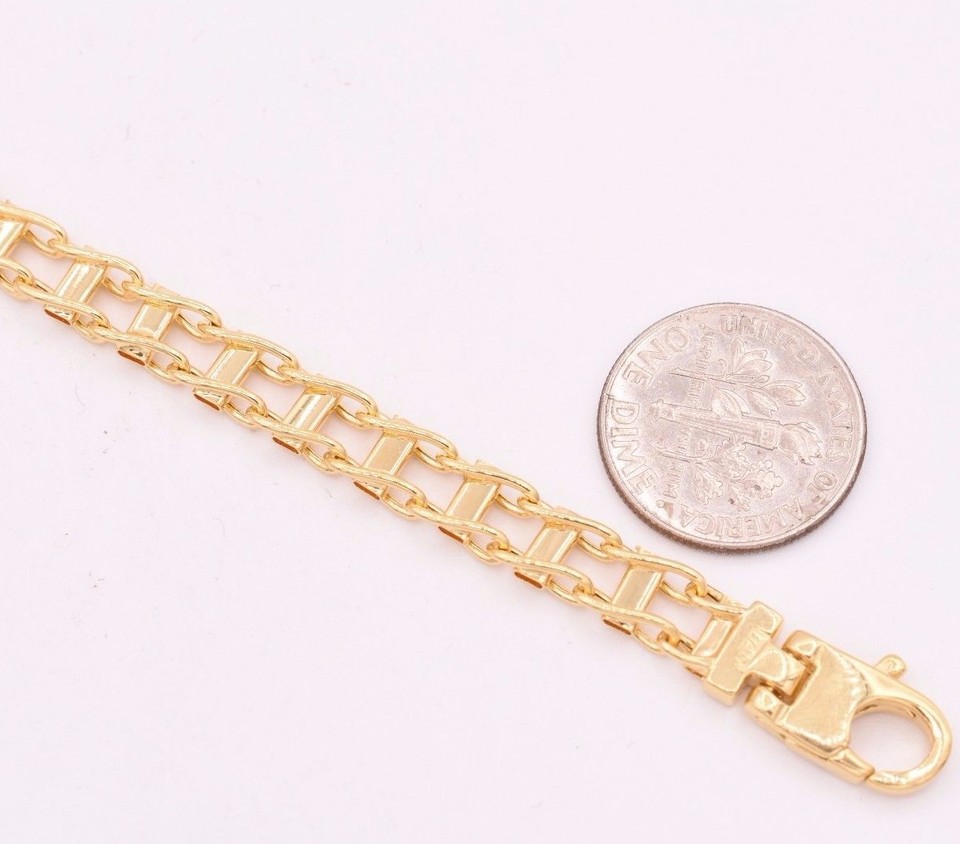 8.5" Men's Railroad Italy Bracelet Real Solid 14K Yellow Gold Fancy ...
