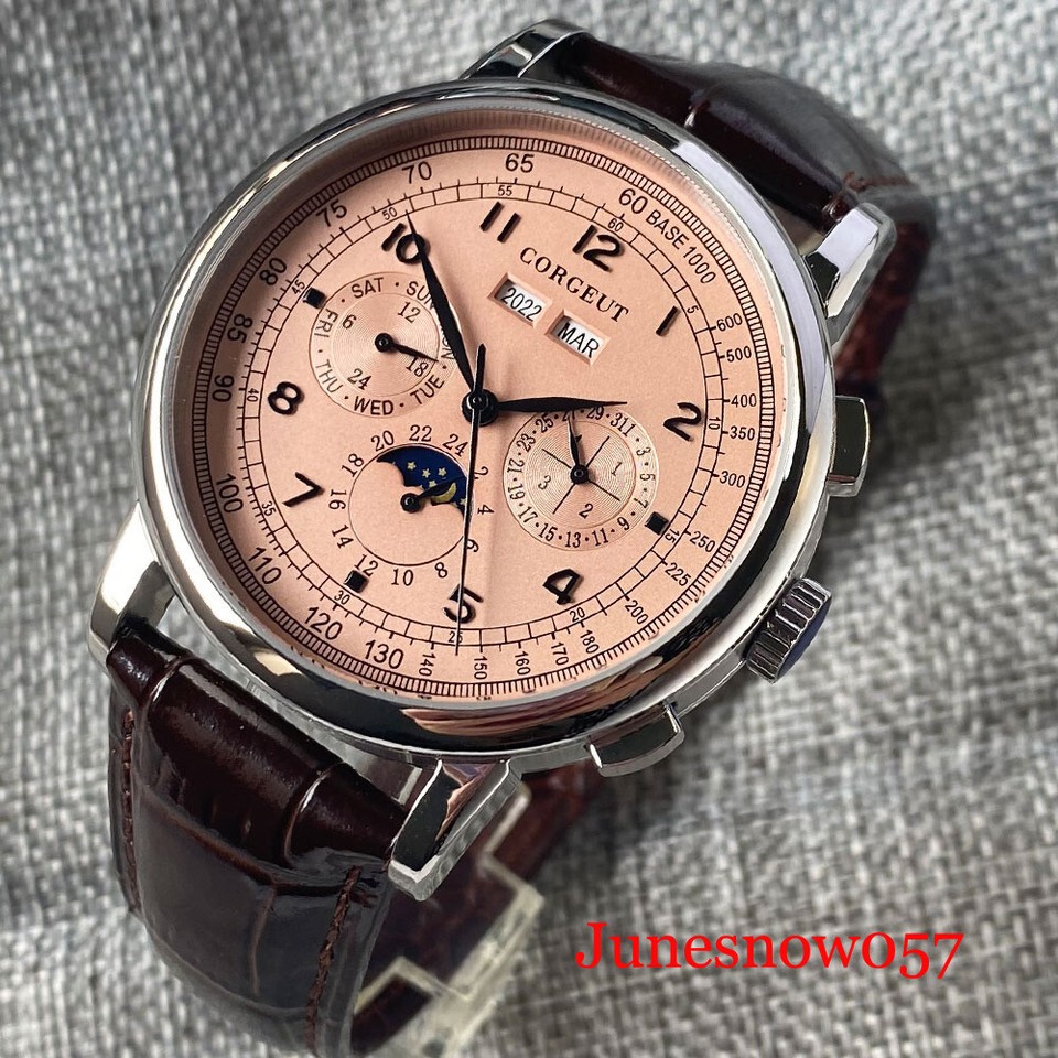 Rose Gold Pilot Automatic Men Watch ST1655 Movement Month Week Year ...