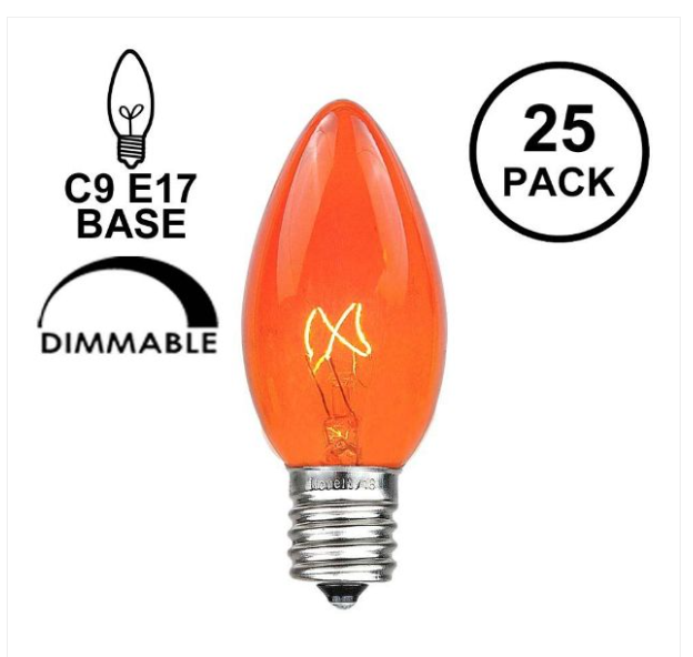 NOVELTY LIGHTS 25 PCS C9 7 WATT LONG LIFE BULBS AMBER/ORANGE ...