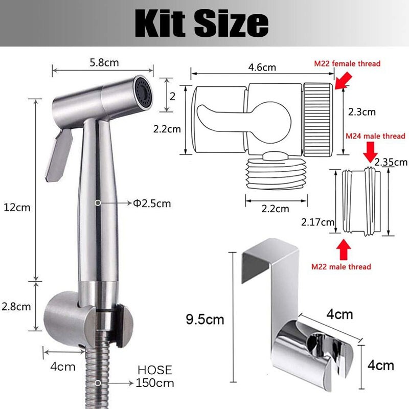 Toilet Hand Bidet Adapter Hose Bidet Spray Stainless Steel Handheld ...