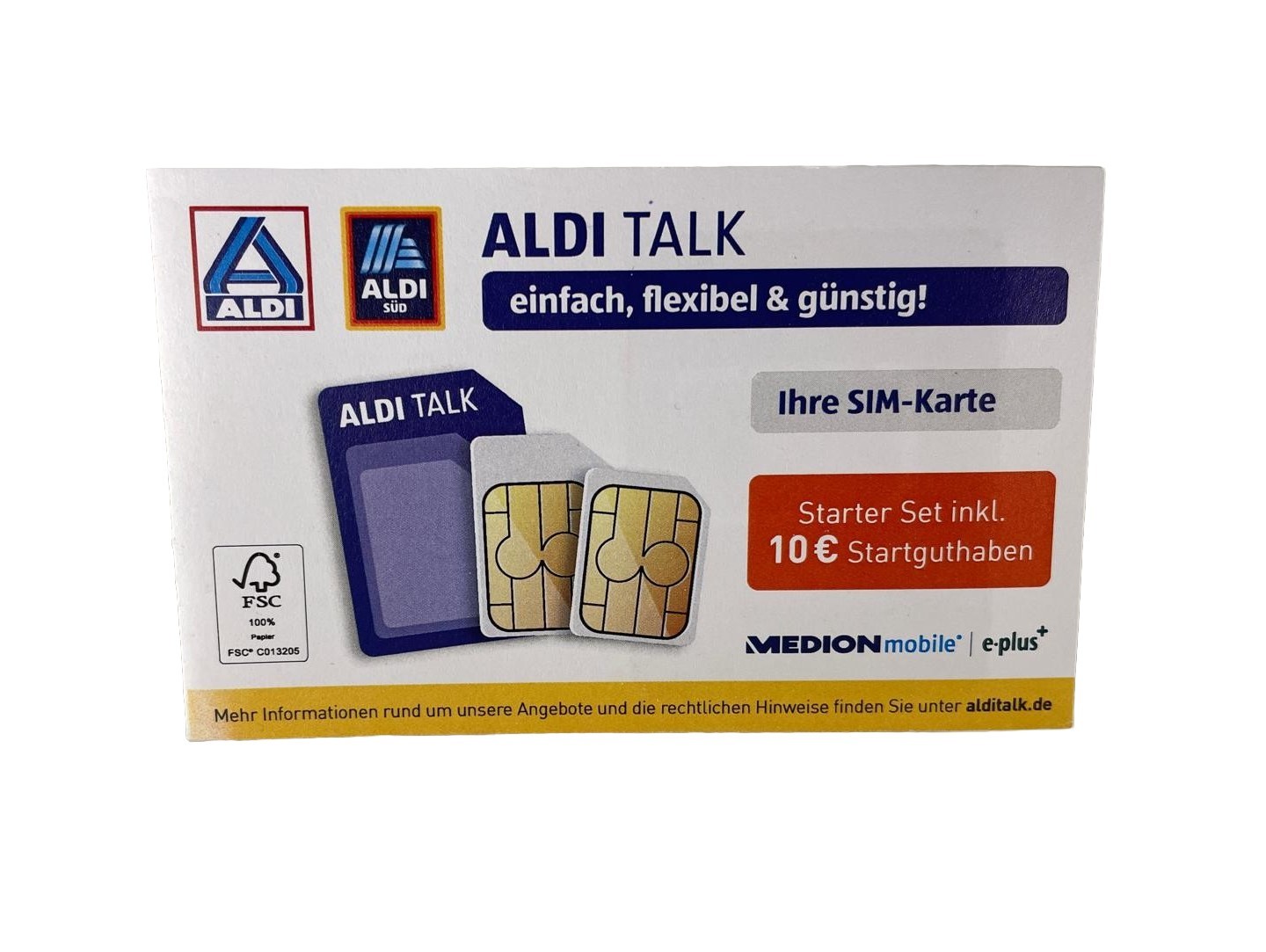 Aldi Talk Starter Set 10 Euro Startguthaben MEDION mobile mit Simkarte ...