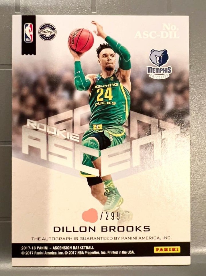 Rising 299 Limited Autographed RC Auto 17 18 Panini Dillon Brooks NBA ...