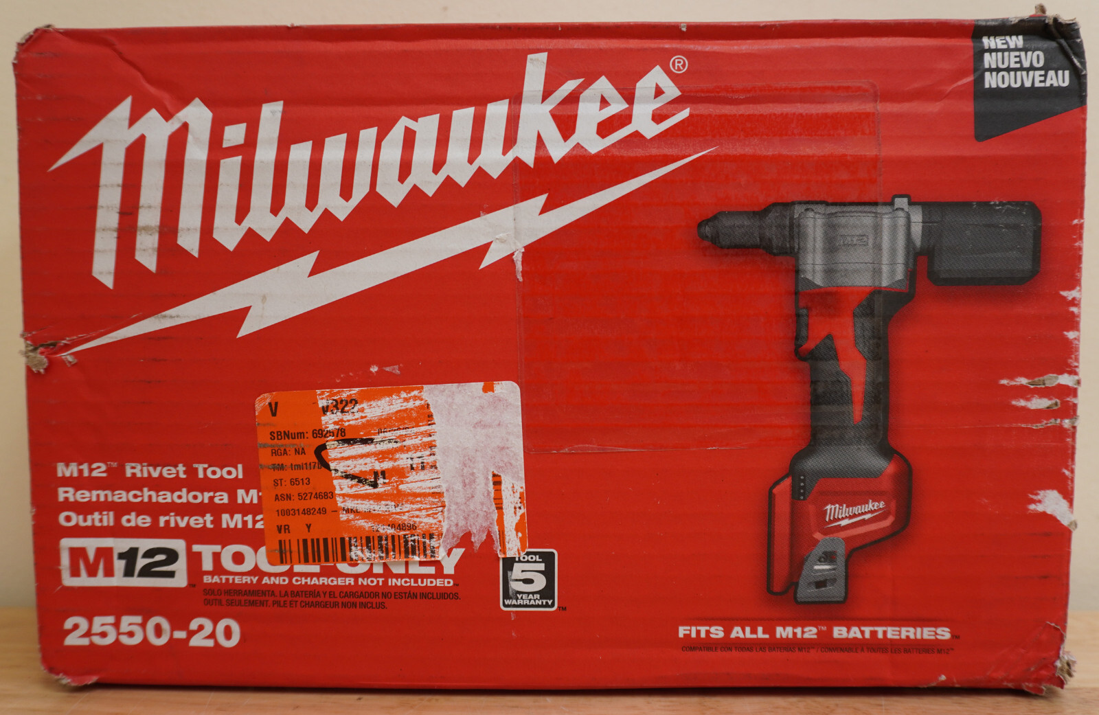 Milwaukee M12 Rivet Tool 2550-20 Tool Only Missing 5/32" nose and 3/16 ...