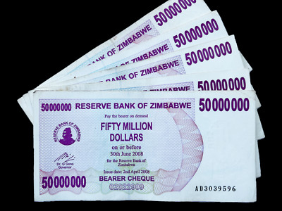 5x Zimbabwe 50 Million Dollar Bearer Cheque Banknote Money - Pre ...