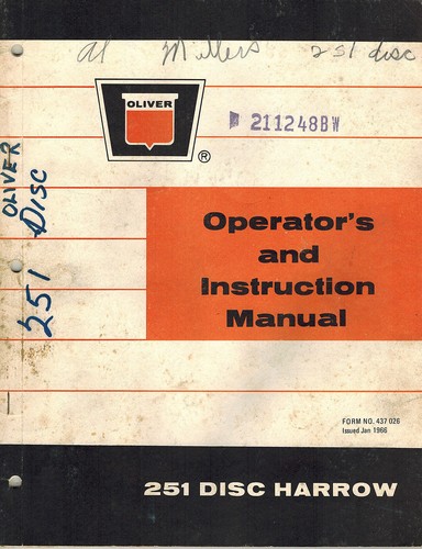 OLIVER VINTAGE 251 DISC HARROW OPERATOR'S & INSTRUCTION MANUAL 1966 | eBay