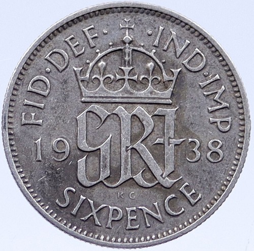 1938 Great Britain Silver SIXPENCE UK United Kingdom KING GEORGE VI ...
