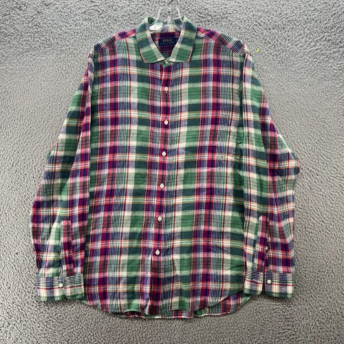 Polo Ralph Lauren Shirt Mens Extra Large Button Up Blue Green Linen ...
