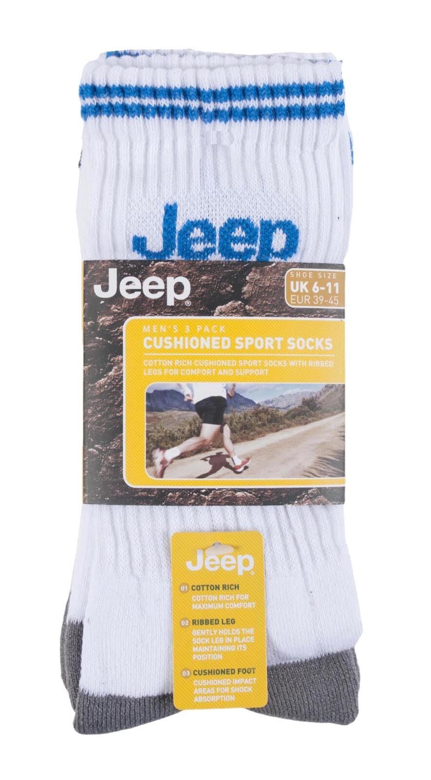 Jeep 3 Pack White Basic Sports Leisure Socks For Men Size 6 - 11 | eBay UK