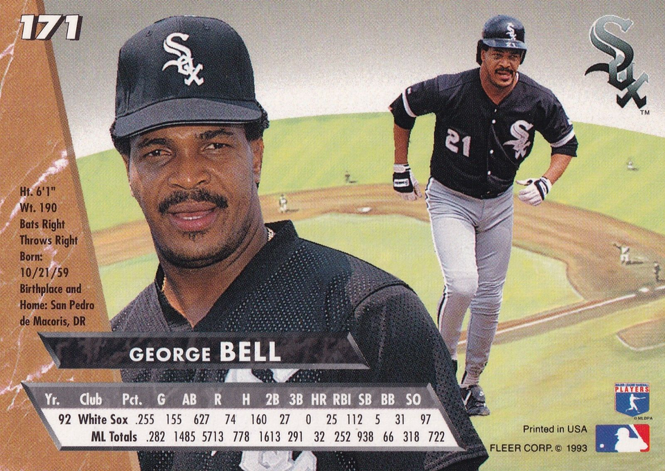 1993 Fleer Ultra #171 George Bell Chicago White Sox + (Yes 3 Free ...