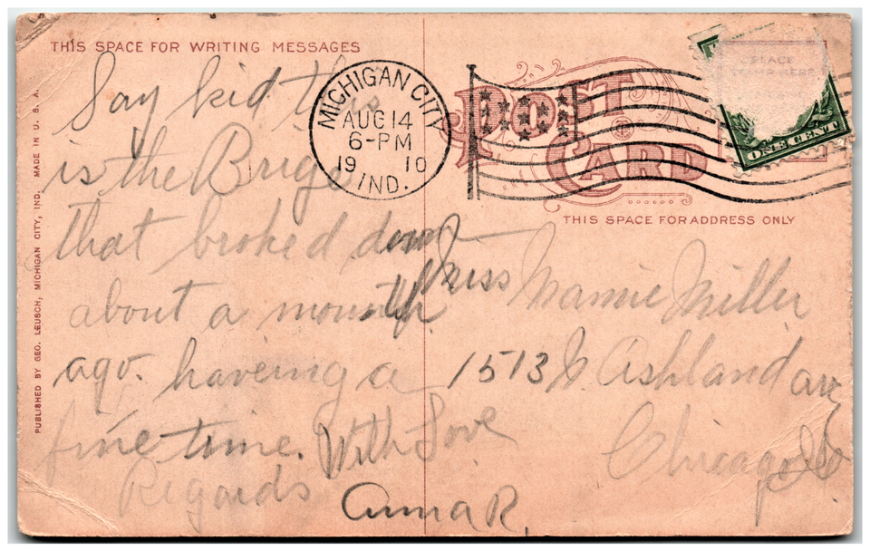 Postcard Franklin Street Draw Bridge Michigan City, IN Large Boat ...