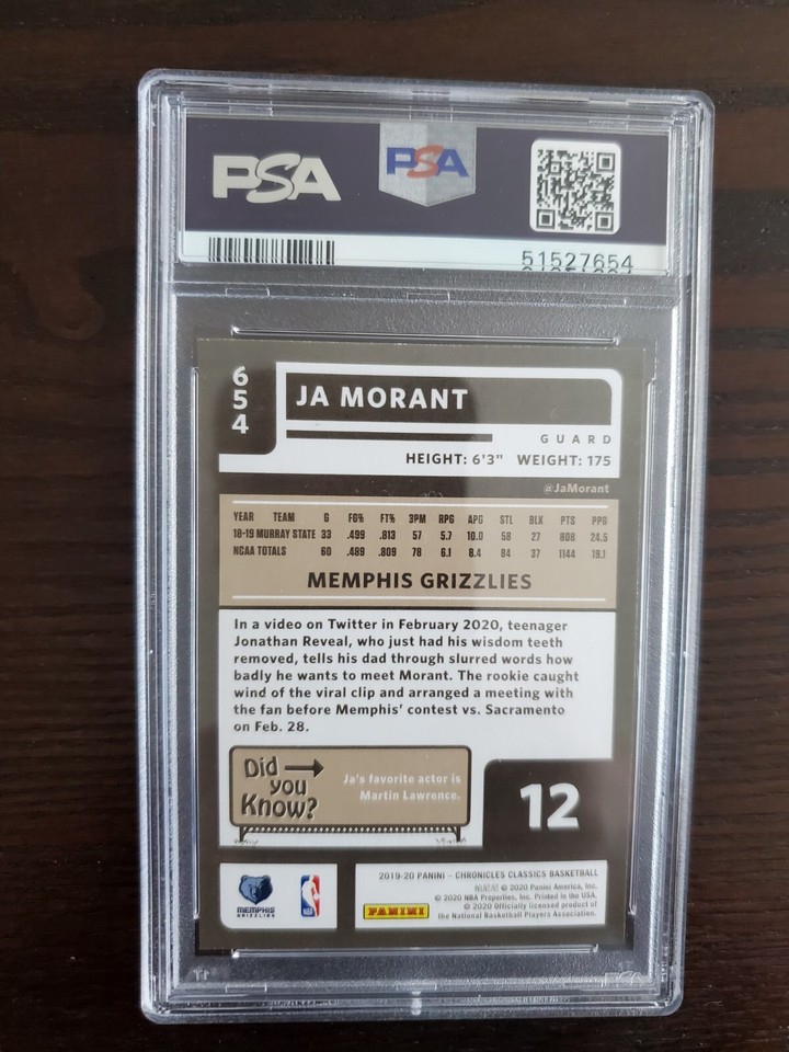 Ja Morant 2019-20 Panini Chronicles #654 Classics Rookie Card RC PSA 9 Mint | eBay
