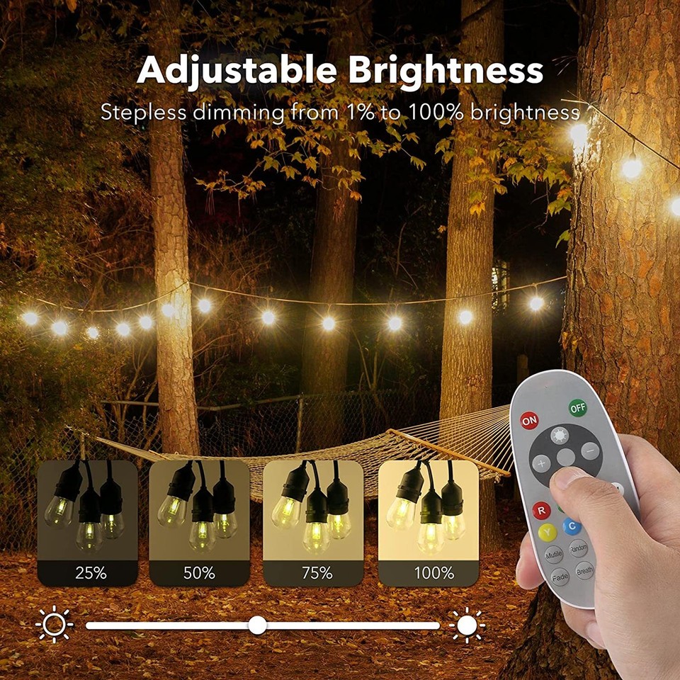 HBN 48ft Remote Controlled Outdoor String Lights RGBW，15 LED S14 Bulbs ...