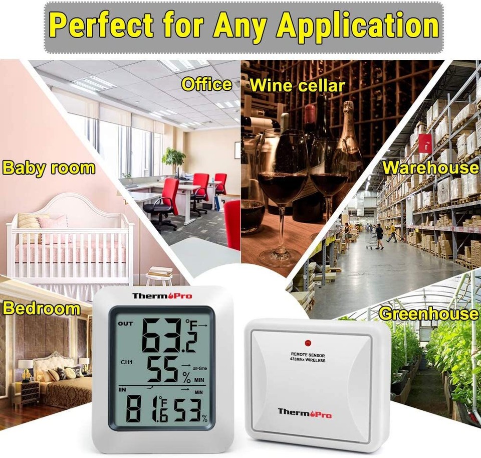 TP60S Digital Hygrometer Indoor Outdoor Thermometer Wireless ...