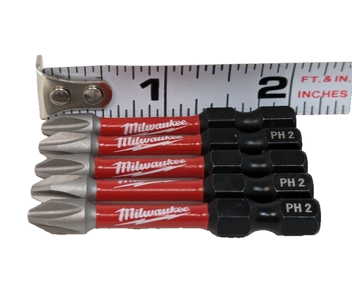 Milwaukee Shockwave 2” Impact PH2 (5 pc) Phillips #2 Power Bits Screw ...