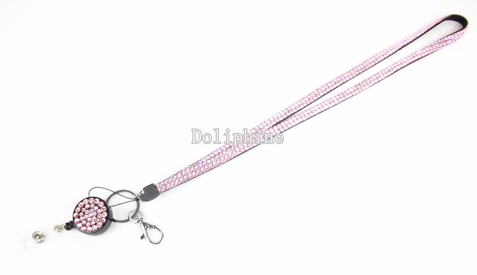 Multi Color Bling Rhinestone Lanyard with Retractable Reel for ID Badge ...