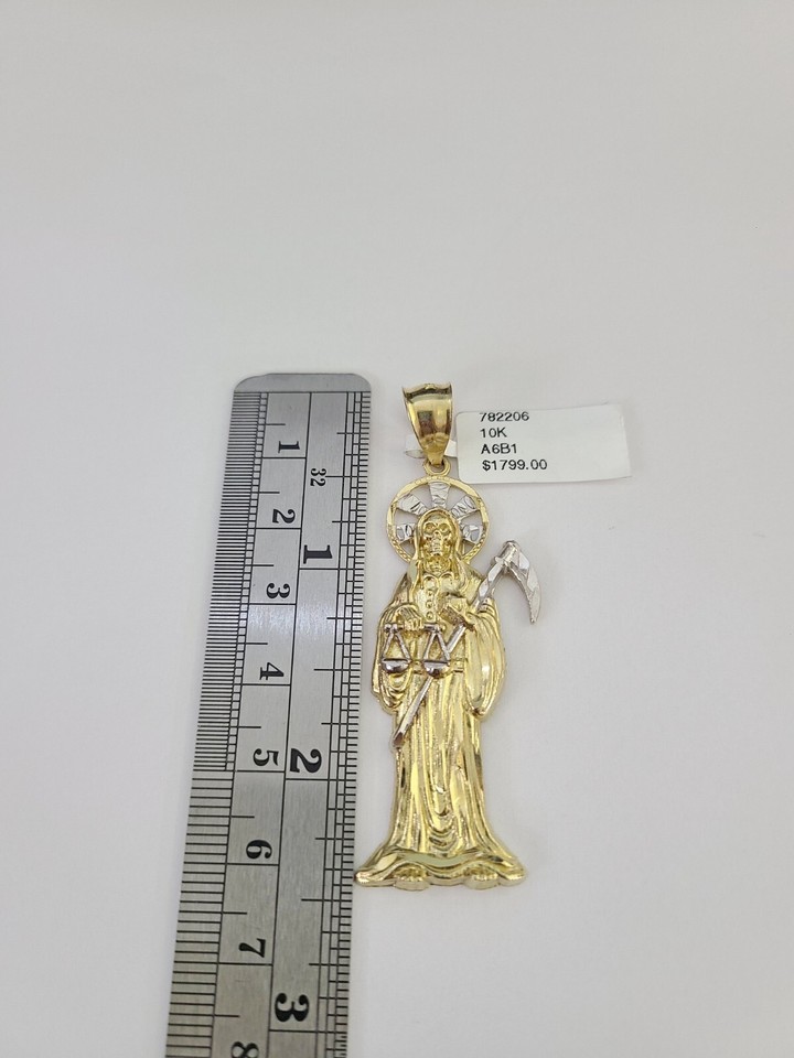 10k Santa Muerte Charm Pendant REAL 10Kt Saint Reaper Yellow Gold. | eBay