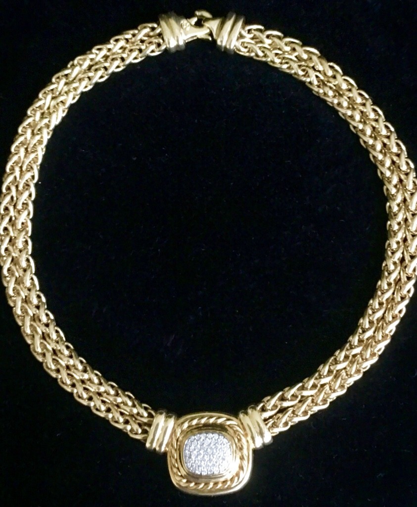 David Yurman 18K Yellow Gold Double Wheat Chain W/Dia… - Gem