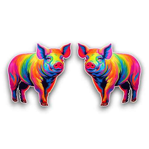 2x Small Neon Cute Pig Animal Vinyl Sticker Decals Car Laptop Scrapbook ...