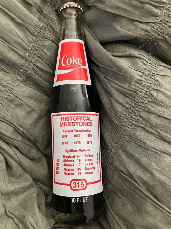 PAUL BEAR BRYANT ALABAMA CRIMSON TIDE 315 WINS VINTAGE COKE BOTTLE ...
