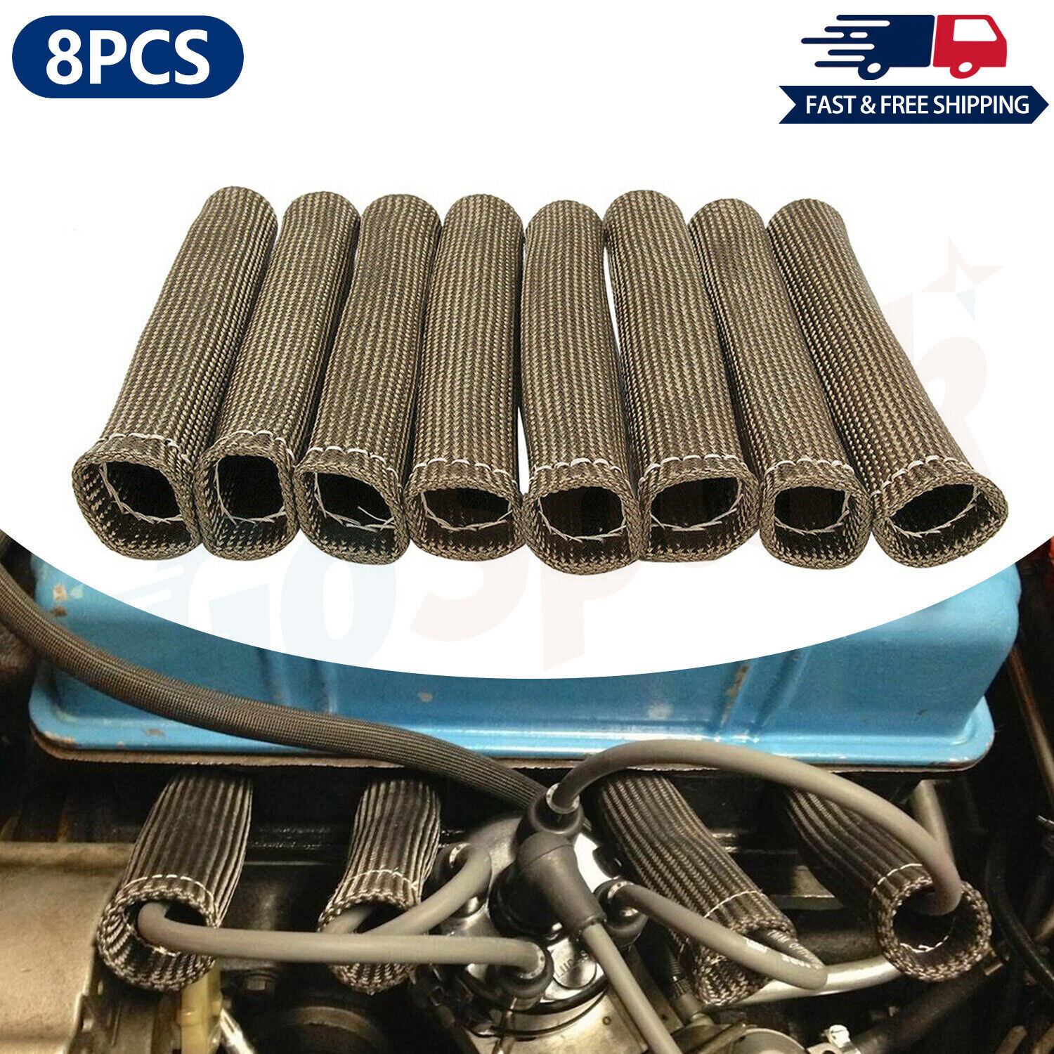 8PCS fiberglass 2500° SPARK PLUG WIRE BOOTS HEAT SHIELD PROTECTOR ...