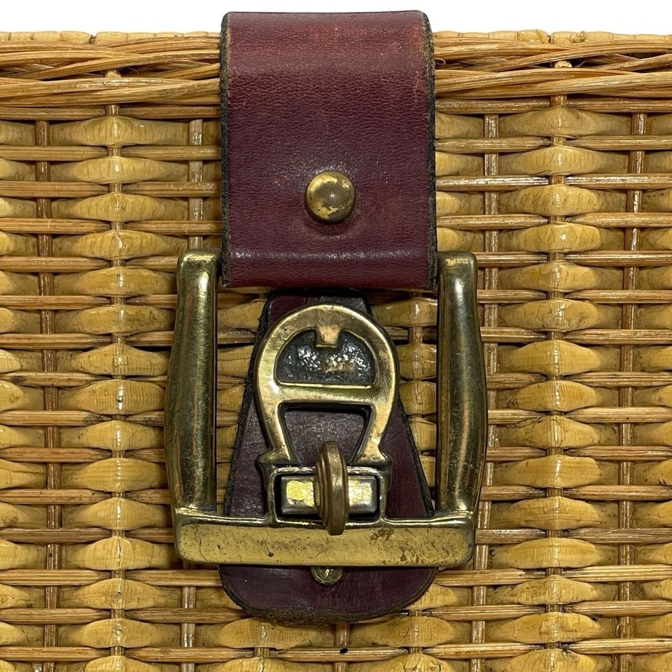 Vintage 60s 70s ETIENNE AIGNER XL Handmade Wicker Leather Box Bag ...