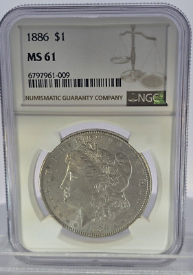 1886 $1 Morgan Silver Dollar MS 61 NGC - #340 | eBay