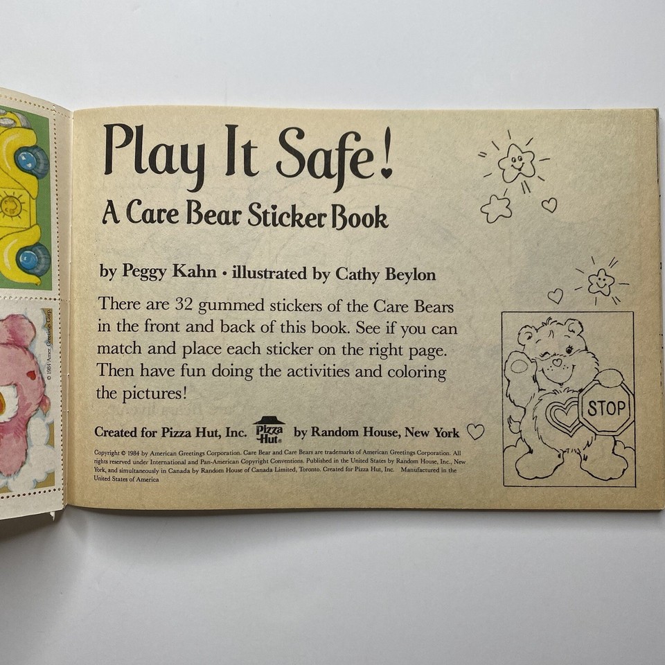 Play It Safe! A Care Bear Sticker Book 1984 Pizza Hut. Vintage. 90% ...