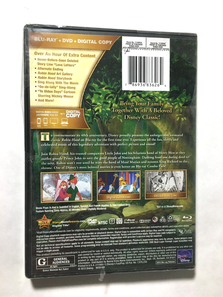 Disney's Robin Hood 40th Anniversary Edition *New Sealed* (Blu-ray ...