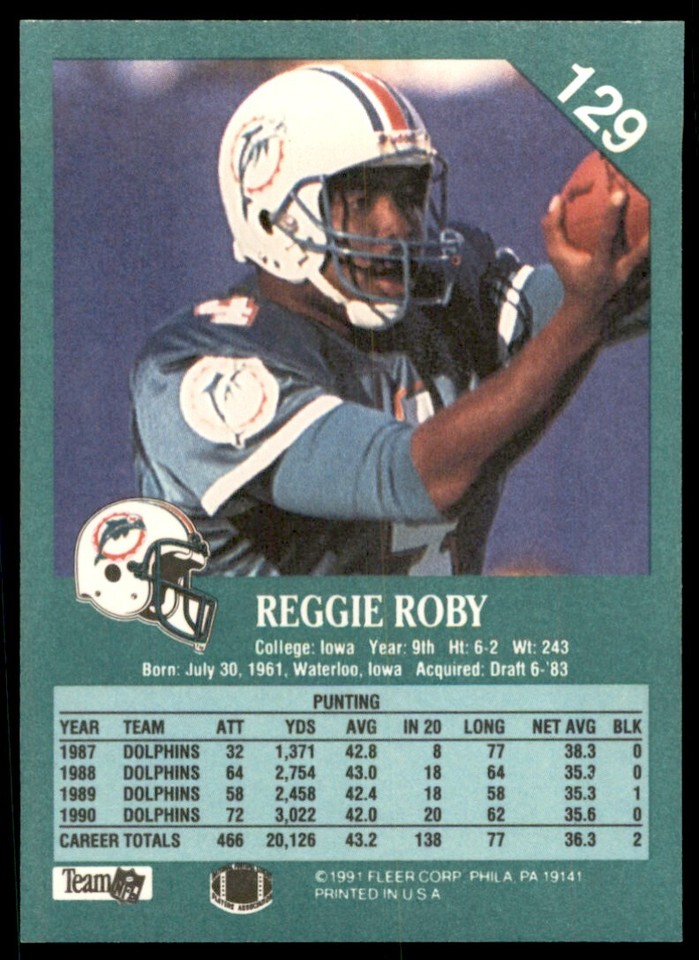 1991 FLEER REGGIE ROBY MIAMI DOLPHINS #129 | eBay