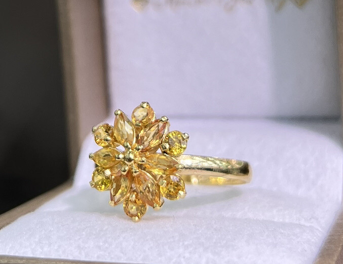 14k Solid Gold Snowflake Ring, Natural Yellow Sapphire. Sz 9.25, 2.72 ...