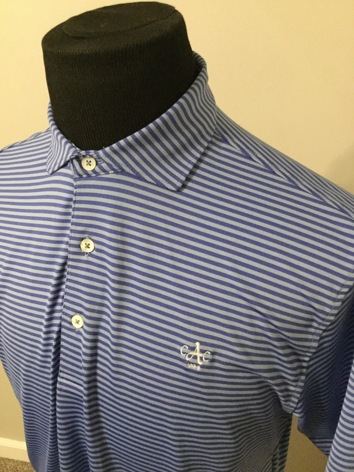 Turtleson Performance Polo Shirt Men Medium Blue Teal Striped | eBay