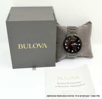 Bulova Men's Quartz Watch with Diamond Dial Edge to Edge Crystal Black ...
