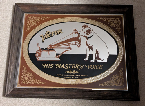 VINTAGE RCA VICTOR MIRROR WALL SIGN FRAMED HIS MASTER'S VOICE NIPPER ...