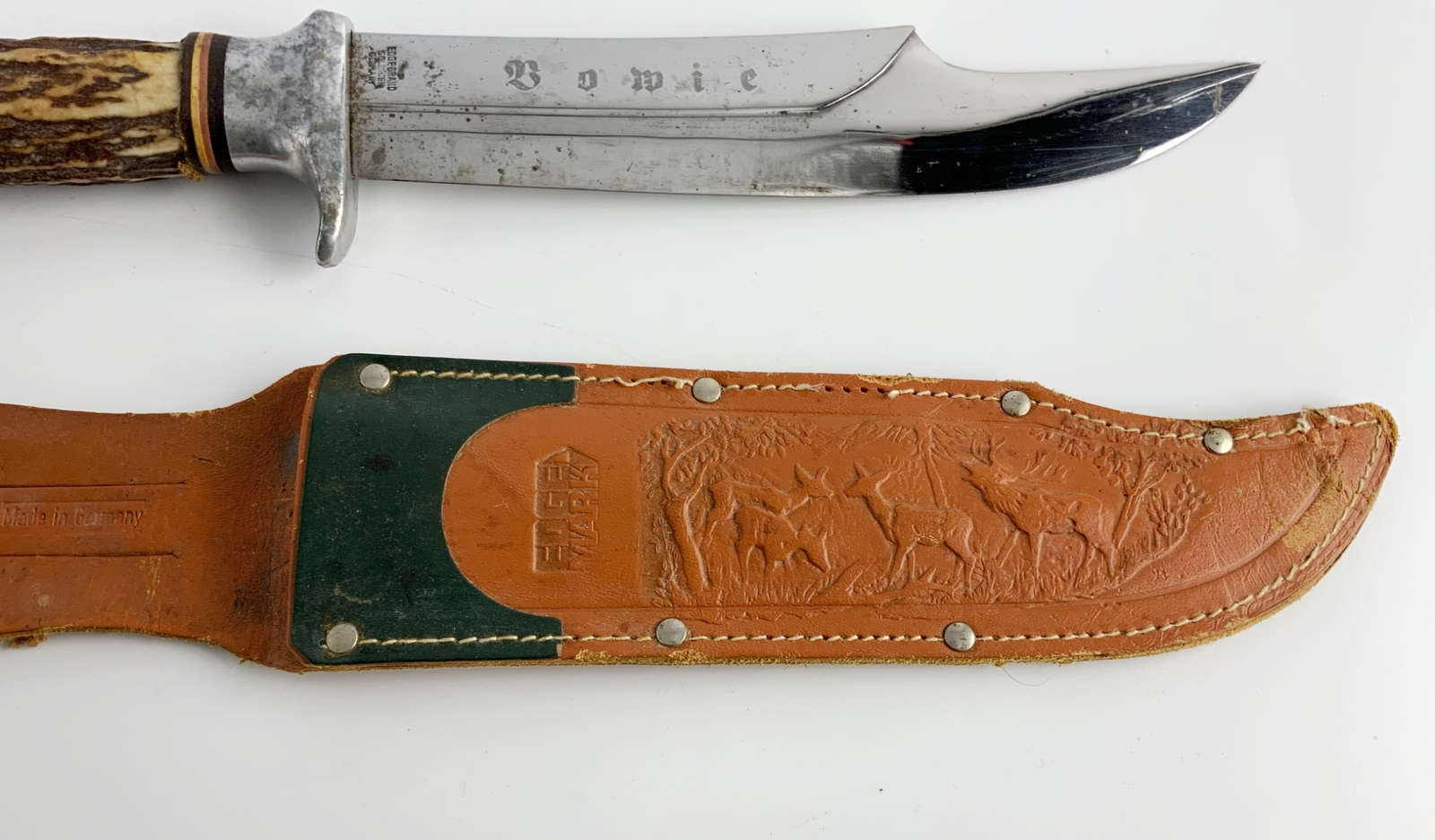 Vintage Edge Mark Brand 469 Solingen Bowie hunting knife w leather ...