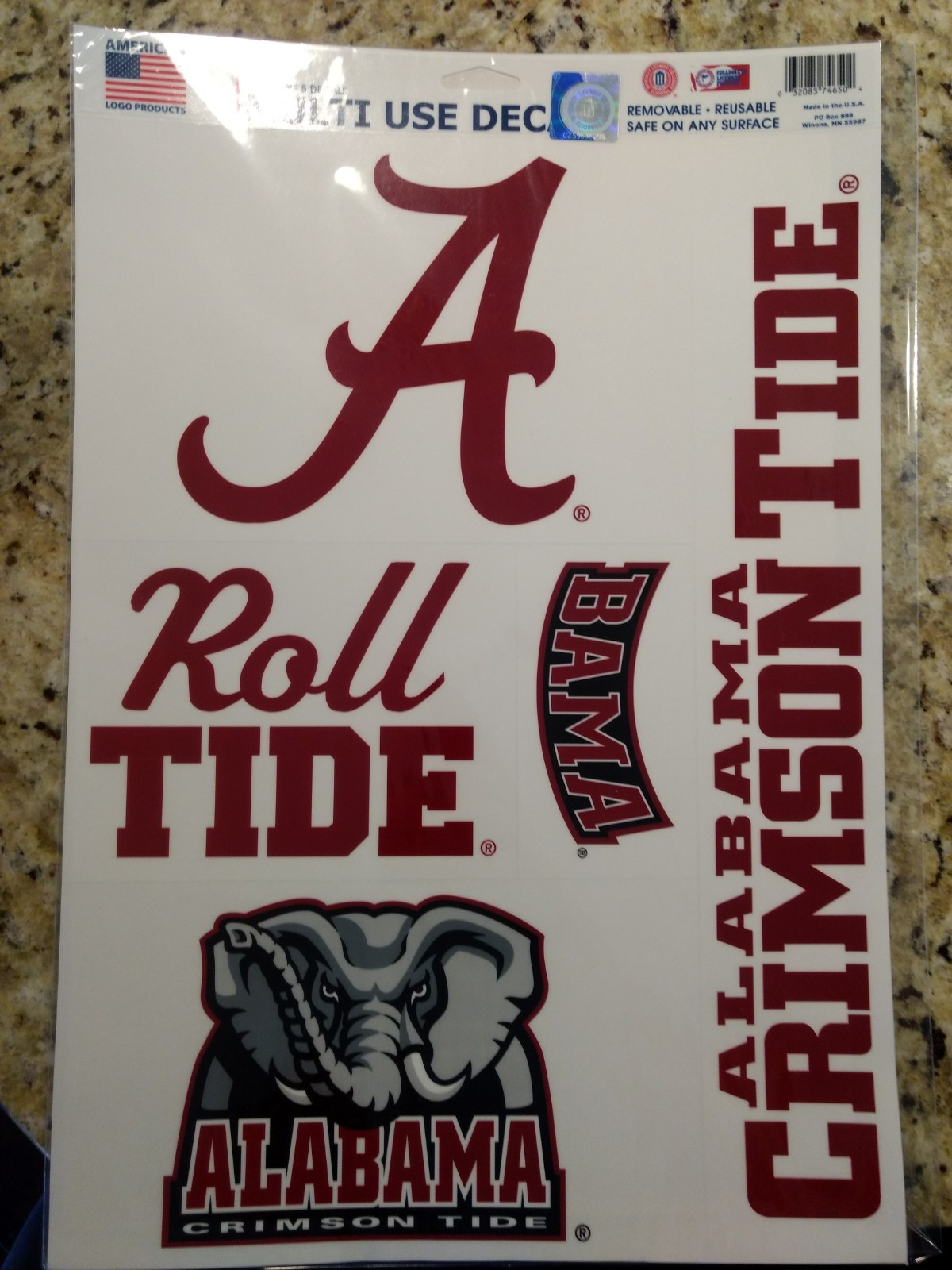 ALABAMA CRIMSON TIDE 5 PC. MULTI-USE DECALS 11"X17" SHEET FOR WINDOWS ...