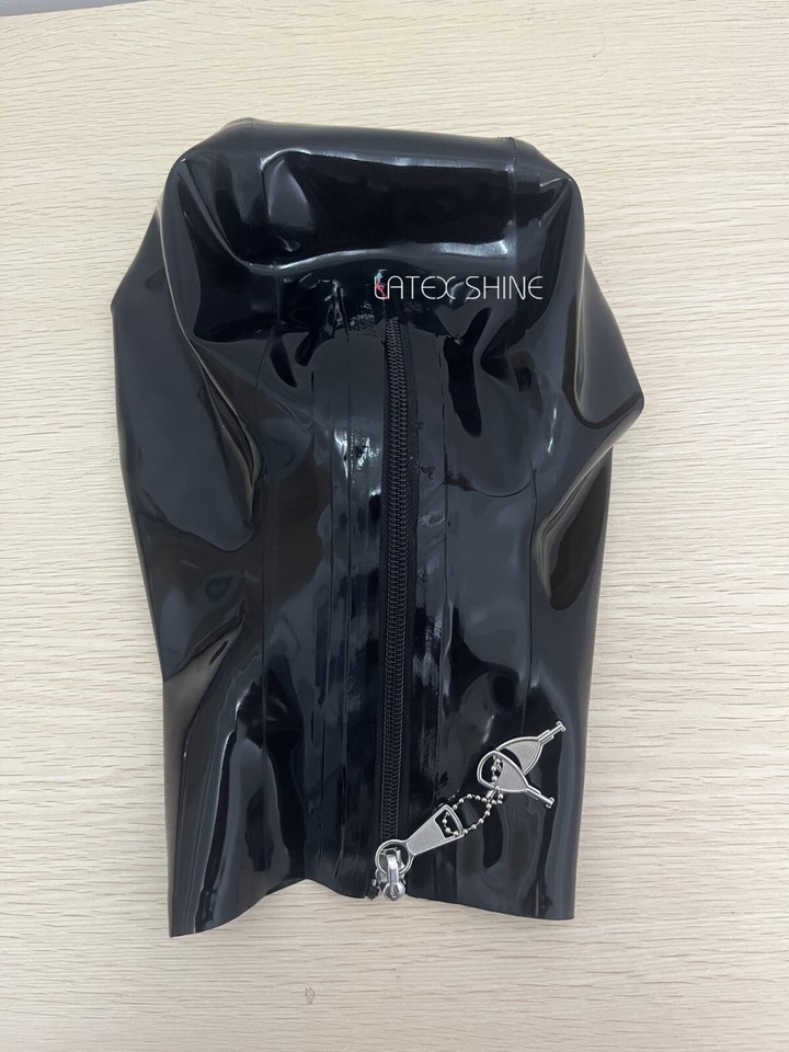 Lockable Zip Latex Fetish Hood Mask with Mouth Gag Long Nasal Tube | eBay