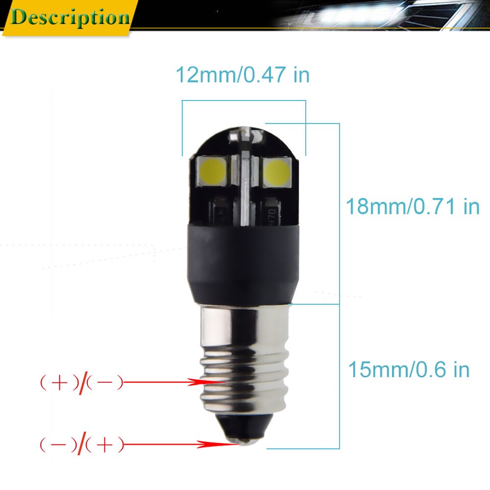 2 x E10 Screw LED Light Bulb 6.5W Super Bright 1447 base White Lamp ...