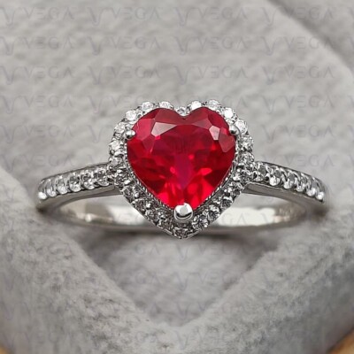 2.52ct Heart Cut Red Natural Ruby Gemstones Diamond Wedding Ring 14K ...