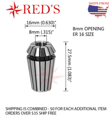 ER16 PRECISION Collet 8mm, CNC Mill ATC Router Lathe Tool milling ER 16 ...
