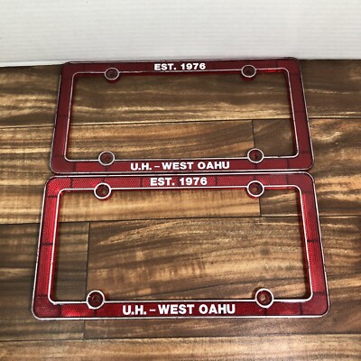 Pair of U.H. - WEST OAHU EST. 1976 Reflective Red License Plate frames ...