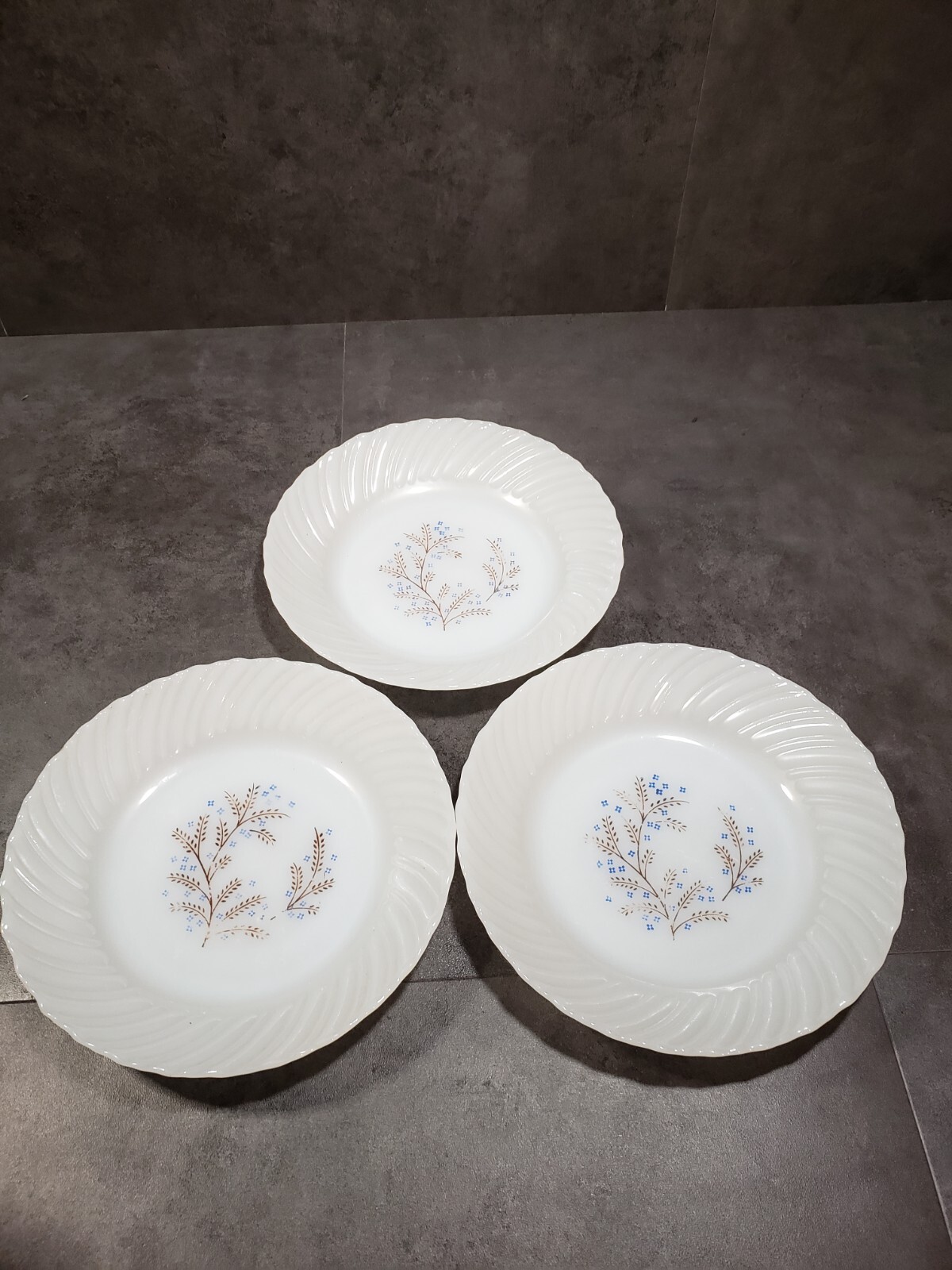 Set of 3 Termocrisa Mexico Milk Glass Blue Brown Floral Swirl Edge ...