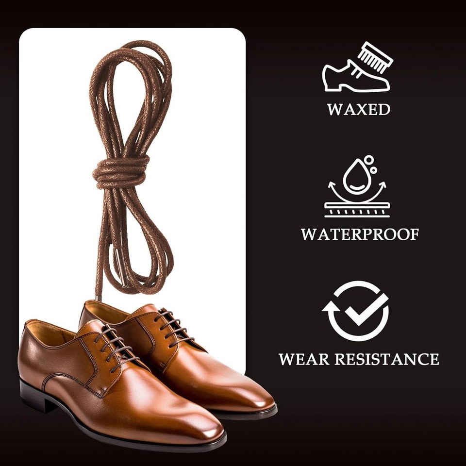 2 Pairs Waxed Round Shoelaces, 2.5mm Classic Oxford Shoe Laces for ...