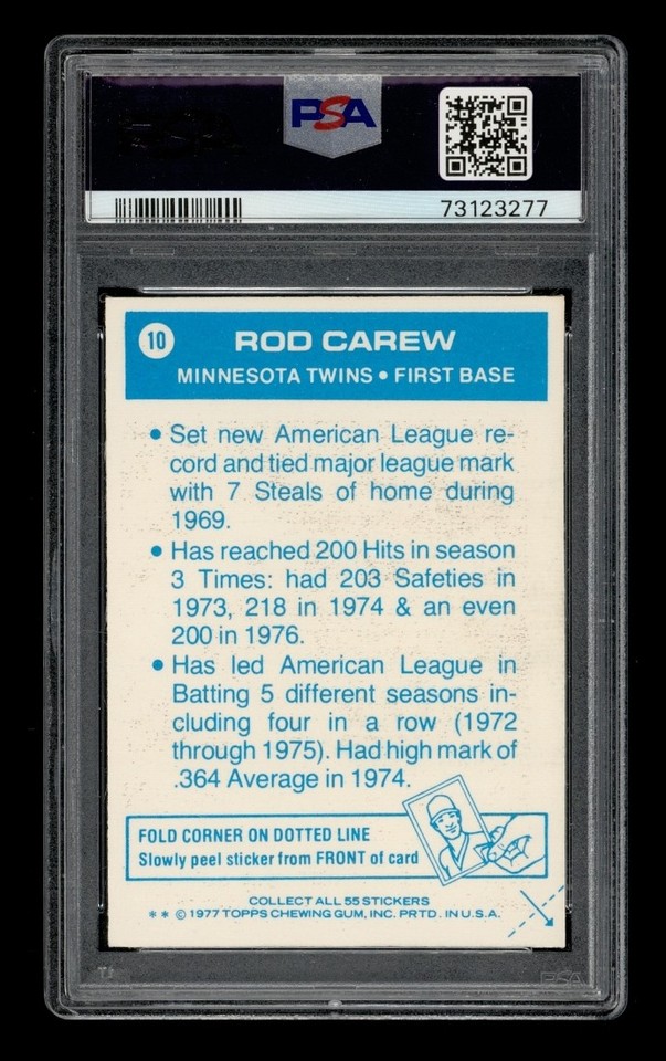 1977 Topps Cloth Stickers Set-Break # 10 Rod Carew PSA 5 EX | eBay
